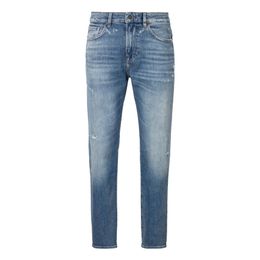 Straight-Jeans BOSS Orange "RE.MAINE BO" Gr. 36, Länge 30, blau (medium blau426), Herren, Denim/Jeans, Obermaterial: 90% Baumwolle, 8% Polyester, 2% Elasthan, unifarben, Jeans, mit BOSS Leder-Badge