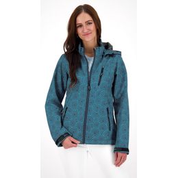 Softshelljacke DEPROC Active "SHELBY PEAK DC", Damen, Gr. 36 (S), blau (navy print), 100% Polyester, casual, tailliert, Langarm gerader Abschluss mit Klettverschlüssen, Jacken, leichte Softshelljacke mit All-Over-Print und abnehmbarer Kapuze