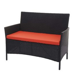 MCW Poly-Rattan Gartenbank Hamar, Sitzbank Bank ~ schwarz, Kissen terracotta