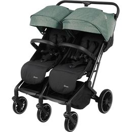 Zwillingsbuggy BABYGO "Zwillingskinderwagen GOTwice", Baby, grün (grün melange), Kinderwagen, mit drei schwenkbaren Vorderrädern