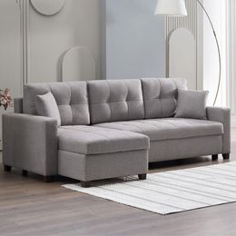 Mocca Ecksofa mit Schlaffunktion & Stauraum, 5 Kissen inc, L-Form