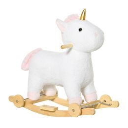 HOMCOM 2-IN-1 Schaukelpferd mit Räder Einhorn-Design Plüsch Schaukeltier Babyschaukel Spielzeug für 36-72 M