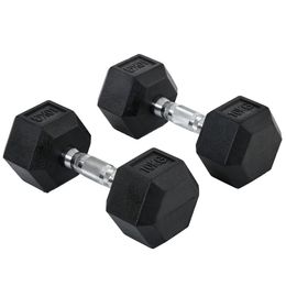 HOMCOM 2er-Set Gummi-Hantel Fitness Hantel Kurzhantel für Trainingsraum schwarz 10 KG