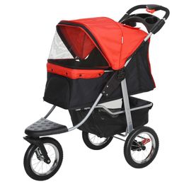 PawHut Hundewagen Hundebuggy Katzen Pet Stroller mit 3 Rädern klappbar Rot