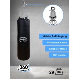 L.A. Sports Body Coach Boxsack gefüllt 29 kg PVC-Leder schwarz 95cm lang hängend Sport Fitness