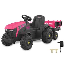 JAMARA-460897-Ride-on Traktor Super Load mit Anhänger pink 12V