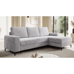 Ecksofa SAIGON Cord Grau mit Bettfunktion und Bettkasten Bett Sofa Schlafsofa Ottomane rechts