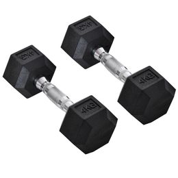 HOMCOM 2er-Set Gummi-Hantel 4 KG Fitness Hantel Kurzhantel für Trainingsraum Büro sechseckige Form Metall G