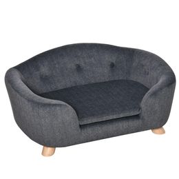 PawHut Haustiersofa Hundematte Katzen Sofa mit Kissen Plüsch Dunkelgrau