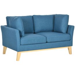 HOMCOM 2-Sitzer Sofa Doppelsofa in Leinenoptik, Zweisitzer mit Kissen bis 150 kg Blau