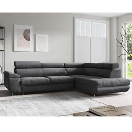 Wohnlandschaft Ecksofa Monaco Samt Grau mit Bett Bettkasten Kopfteilverstellung Bett Sofa Schlafsofa