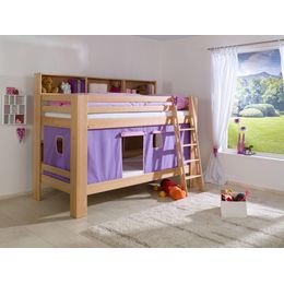 Relita Etagenbett Jan mit Bücherregal und Vorhang purple/rosa