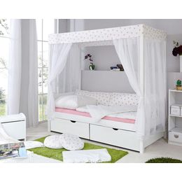 Ticaa Himmelbett weiß-Rosa Var. 4 - mit 2er Schubkästen