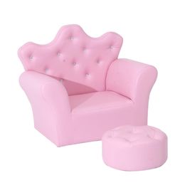 HOMCOM Kindersofa mit Ottomane Kindercouch in Kronenform Kindersessel Rosa