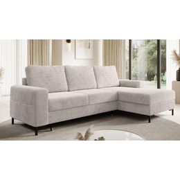 Ecksofa SAIGON Cord Lichtgrau mit Bettfunktion und Bettkasten Bett Sofa Schlafsofa Ottomane rechts