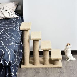 PawHut Tiertreppe Katzentreppe Hundetreppe Treppe für Katze und Hunde 4 Stufen Beige/Grau 63,5x43x60cm