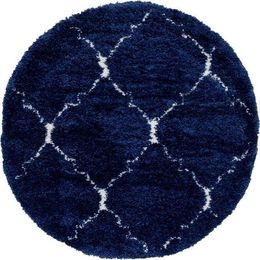 MyFlair Teppich "Temara Shag" Rund Marineblau CA10409