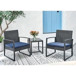 Happy Home Bistro-Set 3 tlg. HGE47-SDB schwarz mit dunkelblauen Sitzkissen