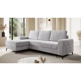 Ecksofa SAIGON Cord Grau mit Bettfunktion und Bettkasten Bett Sofa Schlafsofa Ottomane links