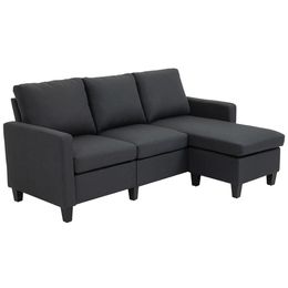 HOMCOM Ecksofa Stoffsofa Eckcouch Couchgarnitur mit wendbarer Chaiselongue L-Form Leinen Dunkelgrau 197 x 1