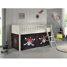 Vipack Spielbett SCOTT, LF 90 x 200 cm, mit Rolllattenrost, Leiter und Textilset "Caribian Pirate", weiß la