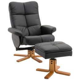 HOMCOM Relaxsessel Fernsehsessel 360° drehbarer Sessel mit Hocker Liegefunktion Holzgestell Schwarz 80 x 86