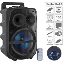 Auvisio Partylautsprecher PMA-950.k Mobile PA-Partyanlage Bluetooth MP3 USB SD Karaoke UKW 150 Watt Box