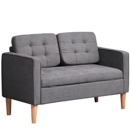 HOMCOM 2-Sitzer Sofa Stoffsofa Doppelsofa abnehmbar mit Kissen Gummiholz Baumwoll Grau 117 x 62 x 78 cm