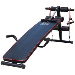 HOMCOM Sit Up Bank Bauchtrainer Trainingsbank Fitnessbank inkl. Widerstandsbände Schwarz + Rot 55,5 x 137,5