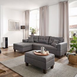 Home Deluxe Sofa ROM mit Hocker & Stauraum - Grau