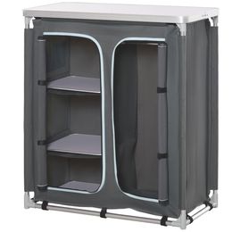 Outsunny Campingschrank Küchenbox tragbar mit Arbeitsplatte Tragetasche 3 Ablagen 1 Schrank Grau 96 x 49,5 x