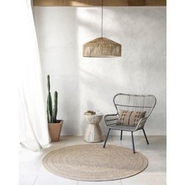 Surya - Teppich Rund Outdoor Indoor Wohnzimmer Balkon Terrasse Jute Effekt Braun und Schwarz ø 100 cm