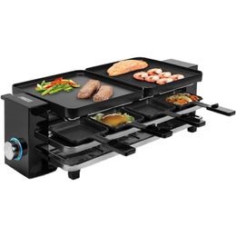 Princess - Gourmet Set 162925 - Raclette Piano Black 8 Personen - Einstellbarer Thermostat - 1200 w - Abstellfläche für gebrauchte Pfannen - 8