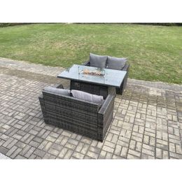 Rattan Gartenmöbel Set mit Gas Feuergrube Esstisch Indoor Outdoor 3-teiliges Set - Fimous