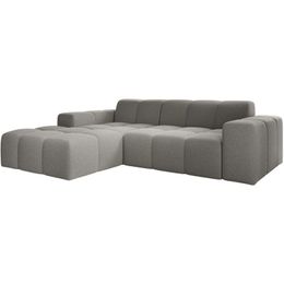 Sofa Merano - Ecksofa 3 Sitzer, Wohnzimmer Couch, in l Form, kleine Eckcouch, mit Ottomane, 245 cm breit - Links, Bouclé-Gewebe in Grau - Juskys