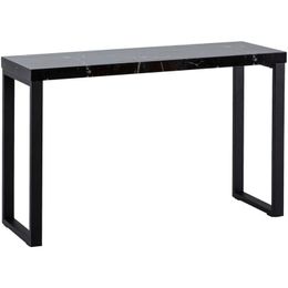 FineBuy Konsolentisch Marmor-Optik Schwarz Hochglanz 120x40x76 cm Design Anrichte Flur, Ablagetisch Schmal, Flurtisch mit Metallbeine, Dielentisch