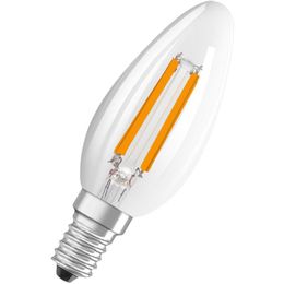 Osram LED-Lampe in klassischer Miniballform, mit dekorativem LED-Filament, Energieeffizienzklasse A, E14, 1.2 W, 255 lm, 2700 K, warmweiß. Ohne