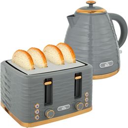 HOMCOM Wasserkocher Toaster Set Frühstück-Set mit 1,7L Wasserkocher, 4 Scheiben Toaster, 2200 W, 7 Bräunungsstufen, Auftauen, Aufwärmen und