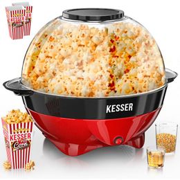 Kesser - Popcornmaschine: 800W Popcornmaker - 5,5l großer Inhalt, Antihaftbeschichtung, Deckel & Servierschale, für Öl/Butter/Zucker, Stille &