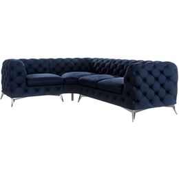 Chesterfield Ecksofa River mit Metall Füßen, Marineblau Samt