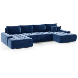 Wohnlandschaft Sofa mit Schlaffunktion VOGAR Stoff Monolith Blau