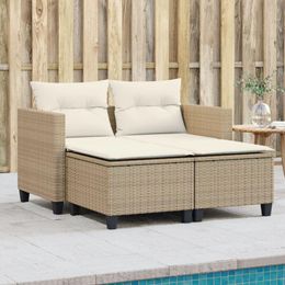 Gartensofa 2-Sitzer mit Hockern Beige Poly Rattan CFW535732