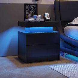 LED-Nachttisch, moderner Lichtschrank mit 2 Schubladen für Schlafzimmer (schwarz)