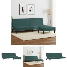 The Living Store - Schlafsofa 2-Sitzer mit Fußhocker Dunkelgrün Samt - Sofas - Grün