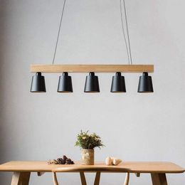 [NEUWERTIG] GBLY Pendelleuchte Esstisch Hängelampe Schwarz - Esstischlampe Esszimmer Pendellampe Holz Modern Hängeleuchte E27 Küche 5 Flammig Weiß