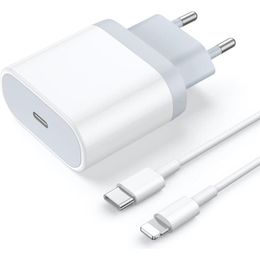 20 w USB-C-Schnellladegerät und 1 m Lightning-Kabel, Netzteilanschluss, Schnellladung für iPhone 14/14 Pro/14 Pro Max/13/12/11/XR/XS/X/iPad, aafgvc