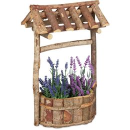 Relaxdays Holzbrunnen Garten, dekorativer Zierbrunnen aus Holz, Gartenbrunnen mit Rinde, HxBxT: 43 x 25 x 18 cm, natur