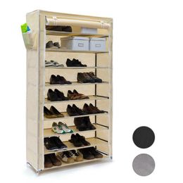 Relaxdays Schuhschrank VALENTIN hoch H x B x T: 161 x 88 x 30 cm Schuhregal mit Stoffbezug und 10 Ablagen Stoffschrank mit Reißverschluss für