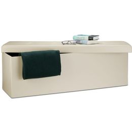 Faltbare Sitzbank HxBxT 38 x 114 x 38 cm, xl Kunstleder Sitztruhe, Aufbewahrungsbox mit viel Stauraum, creme - Relaxdays