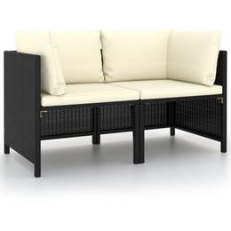 2-Sitzer-Gartensofa mit Kissen Schwarz Poly Rattan vidaXL